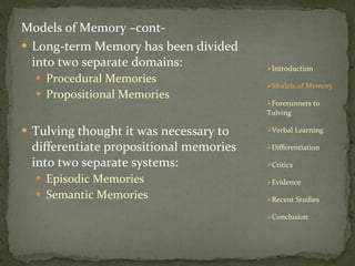 Tulving episodic semantic | PPT