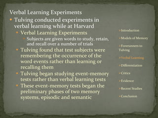 Tulving episodic semantic | PPT