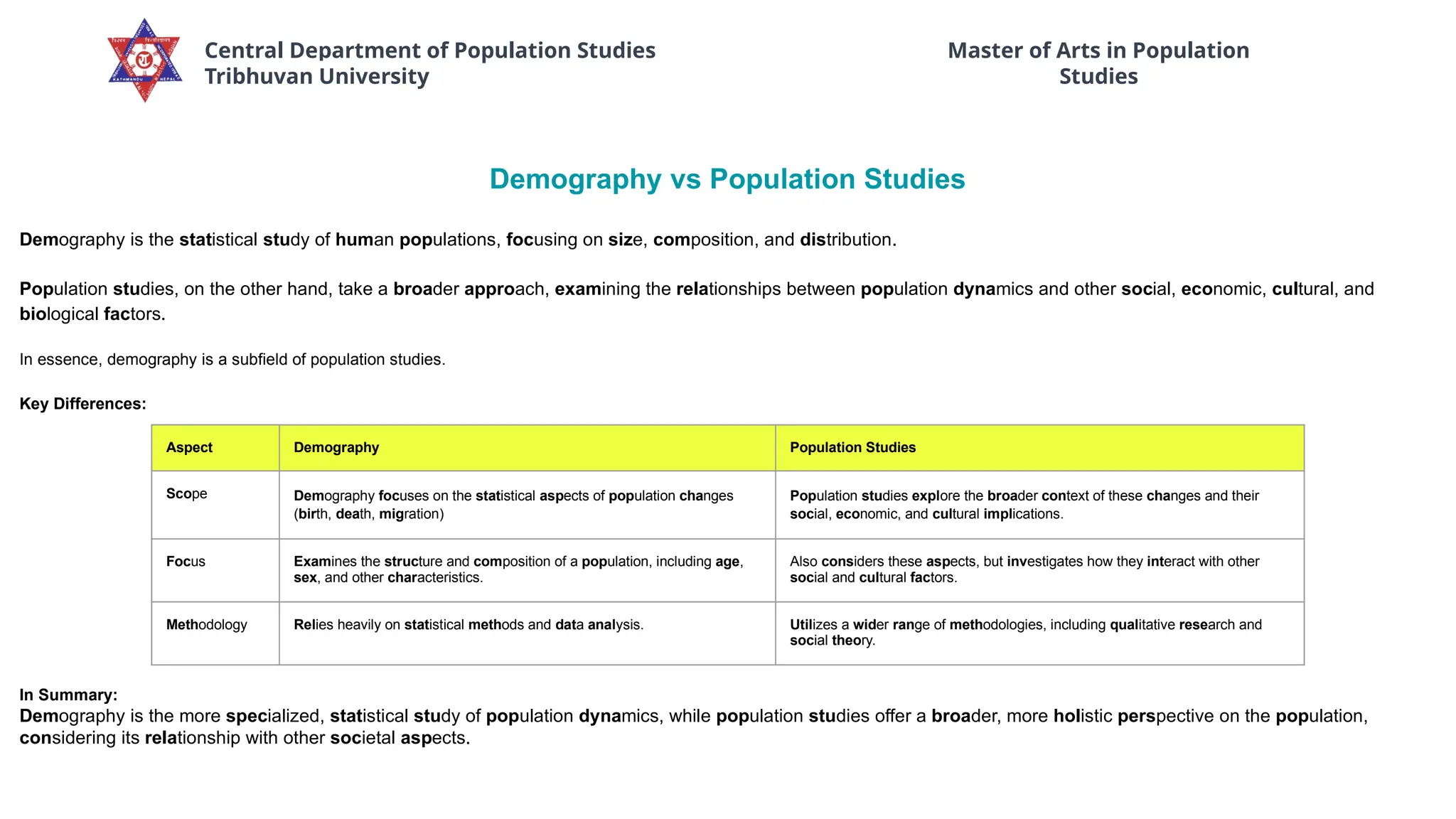 Brief Introduction to Population Studies | PPT