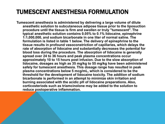 Tumescent anesthesia | PPTX | Cosmetic Medical Services | Medical Health