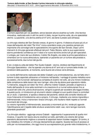 Tumore della tiroide al san donato il primo intervento in chirurgia ...