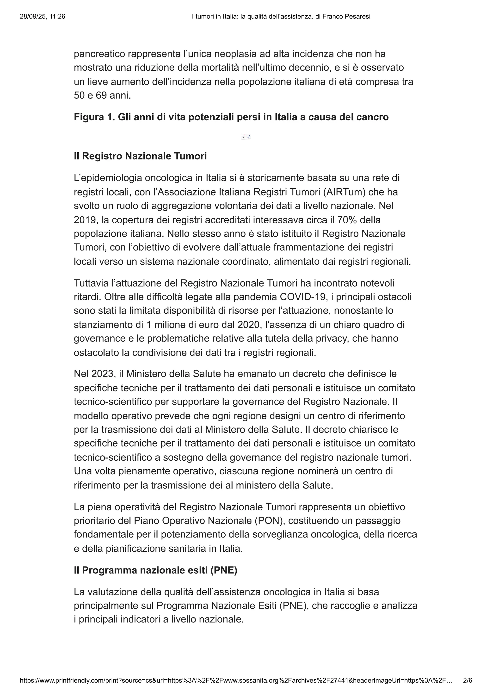 I TUMORI IN ITALIA: LA QUALITA' DELL'ASSISTENZA | PDF