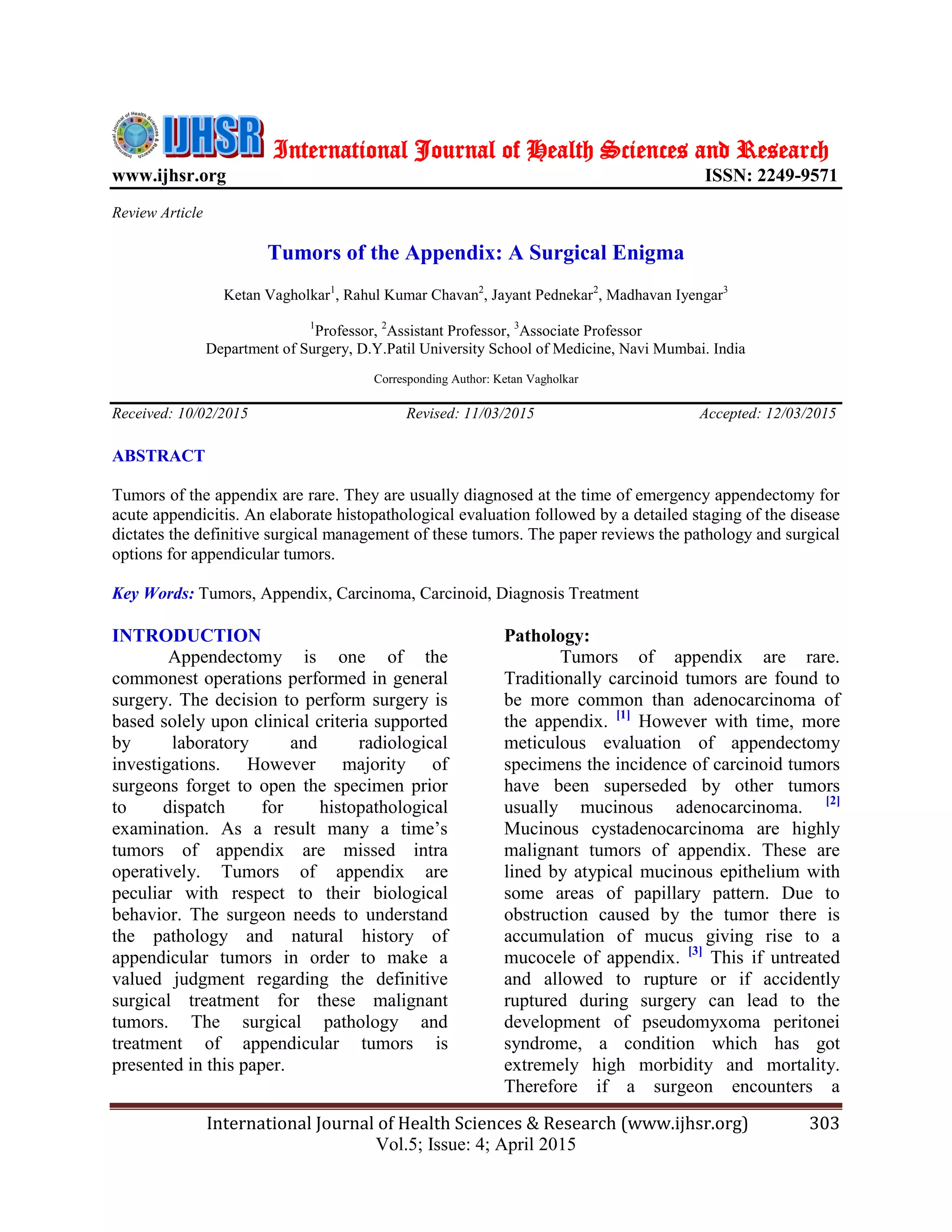 Tumors of the Appendix. | PDF