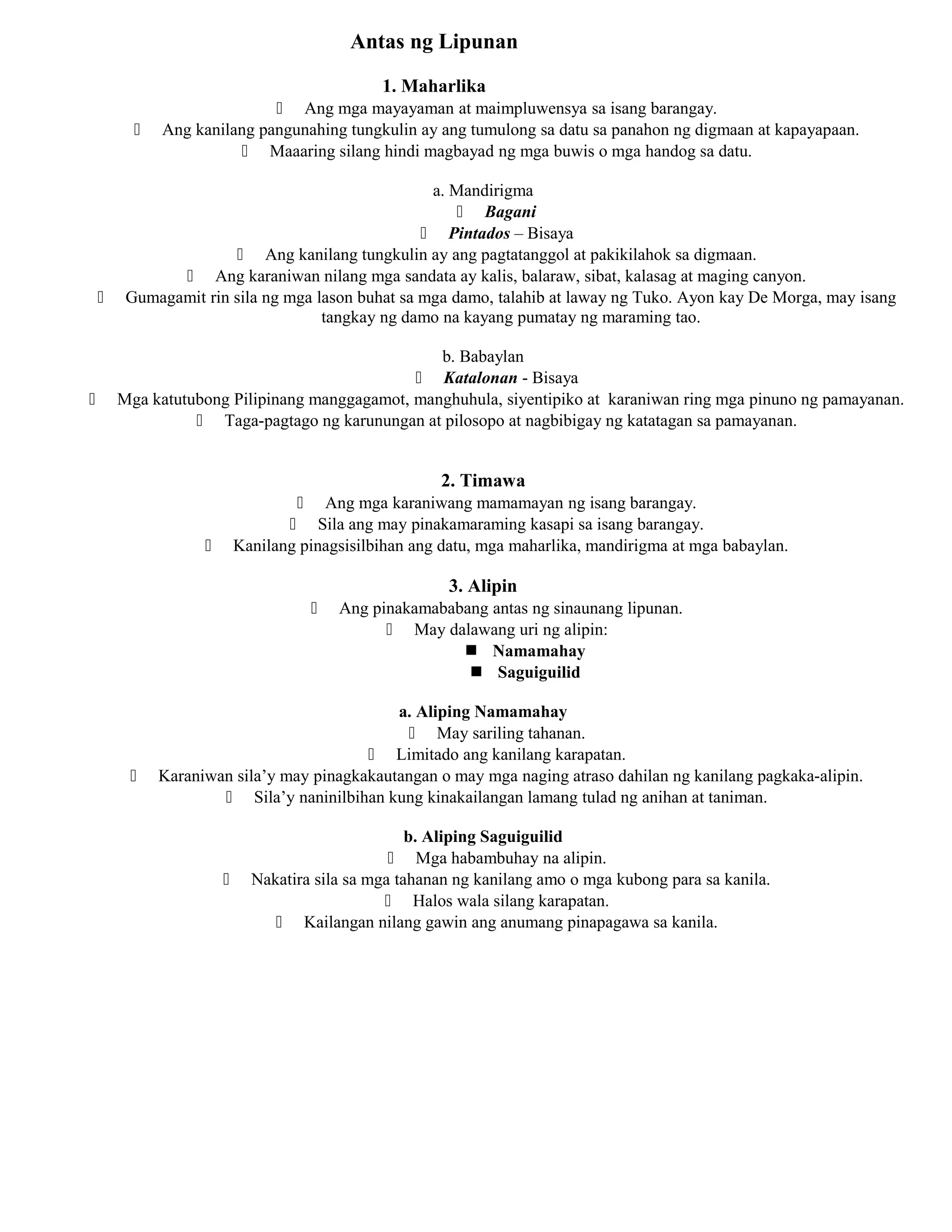 Tungkulin ng sinaunang tao o antas-ng-lipunan | DOC
