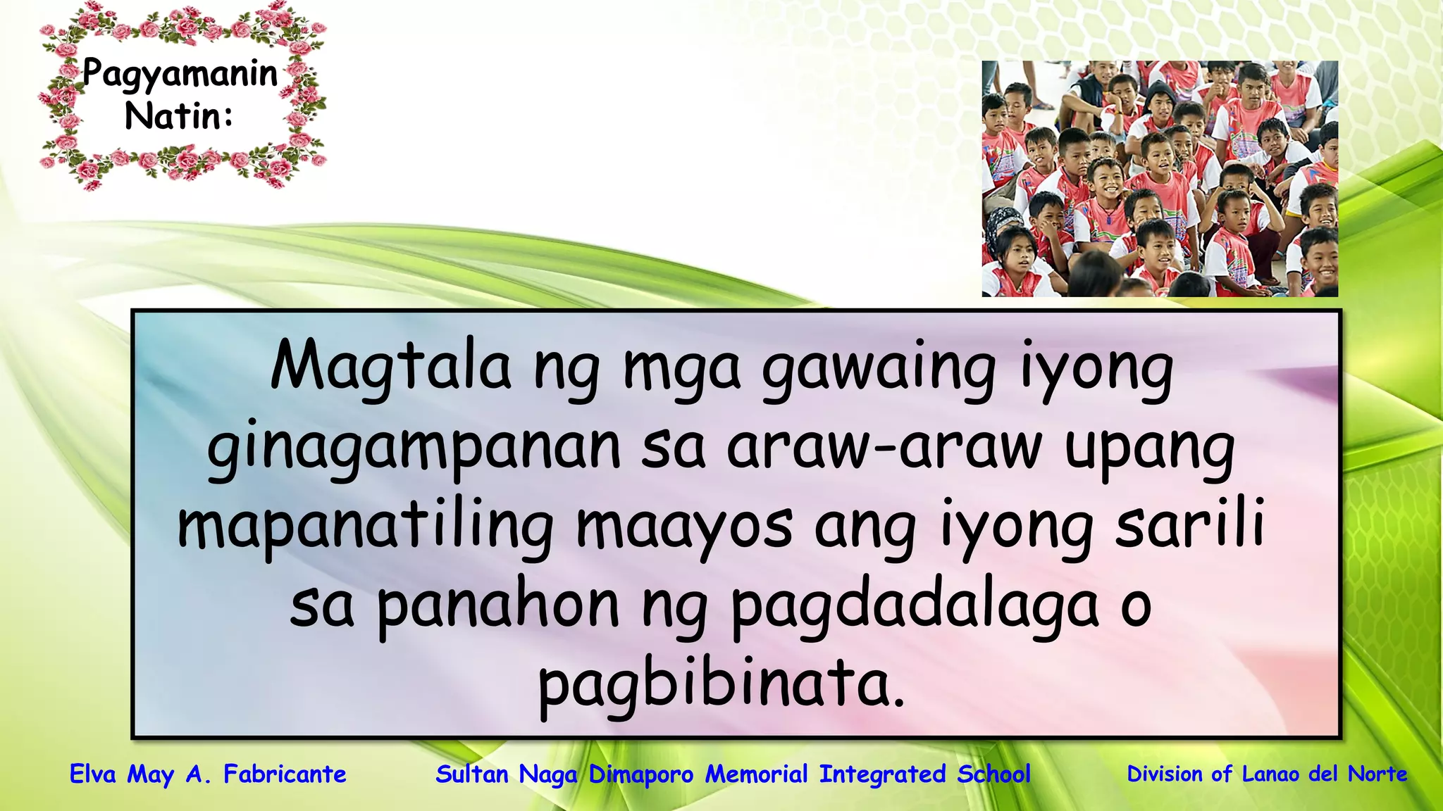 Tungkulin sa Sarili sa Panahon ng Pagdadalaga o Pagbibinata 5 elva | PDF