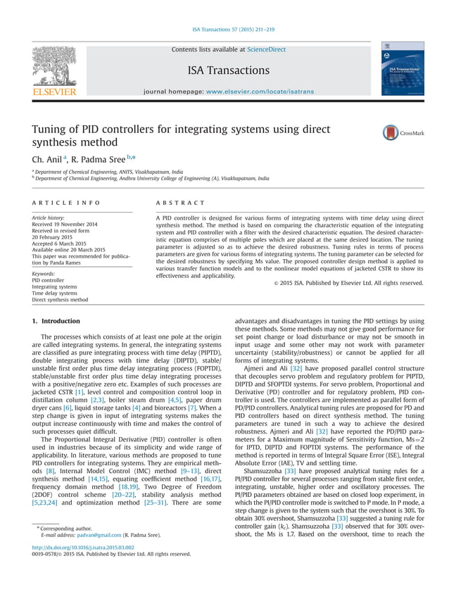 Tuning Of Pid Controllers For Integrating Systems Using Direct Synthesis Method Pdf 