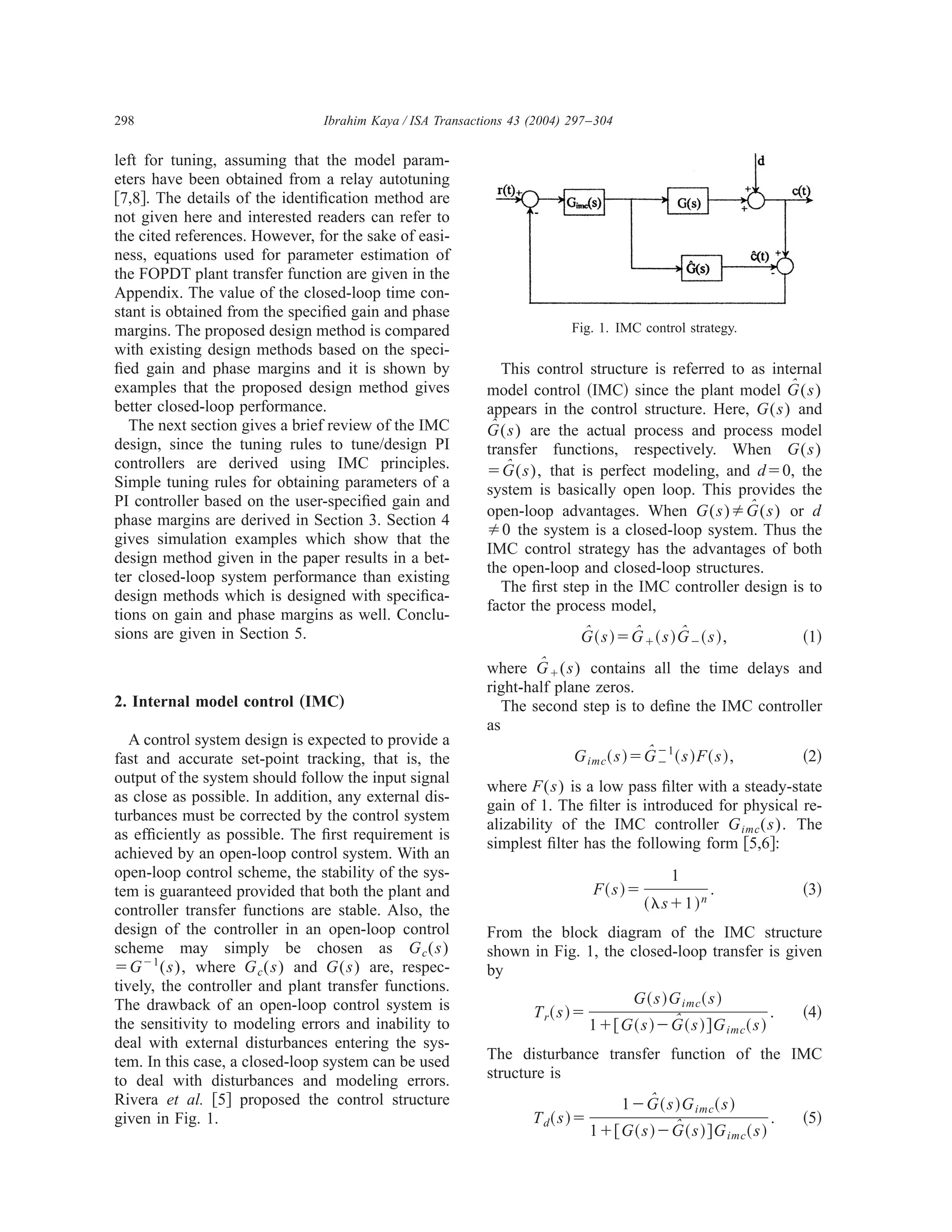 Tuning PI controllers for stable processes with specifications on gain and phase margins | PDF