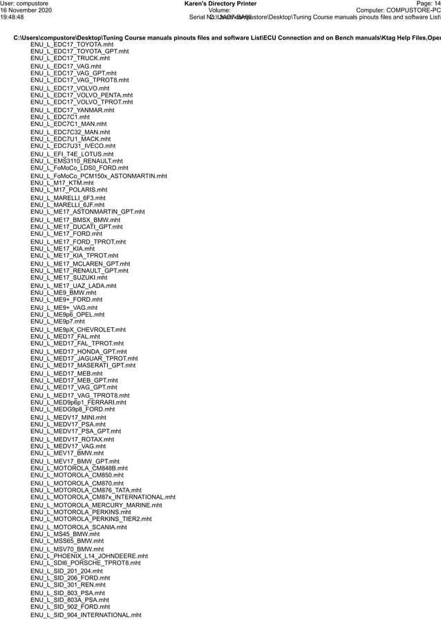 Tuning course manuals pinouts and database files list | PDF