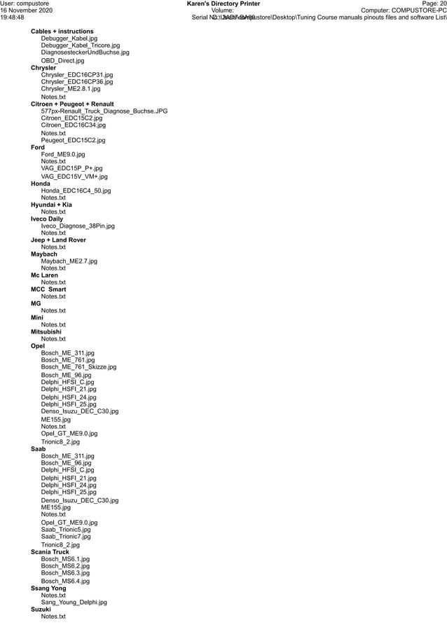 Tuning course manuals pinouts and database files list | PDF