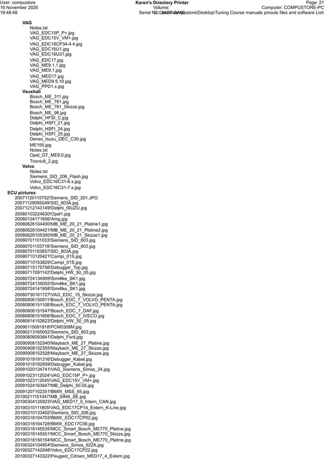 Tuning course manuals pinouts and database files list | PDF