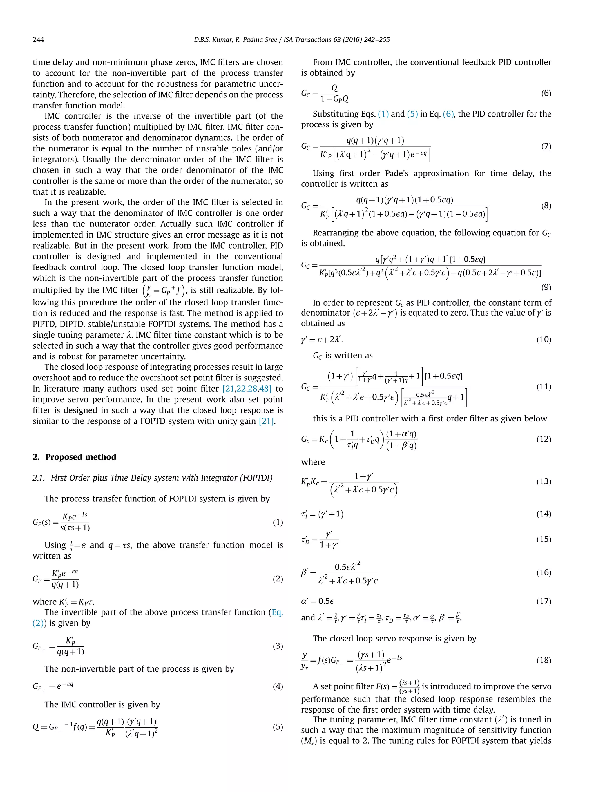 Tuning Of Imc Based Pid Controllers For Integrating Systems With Time Delay Pdf