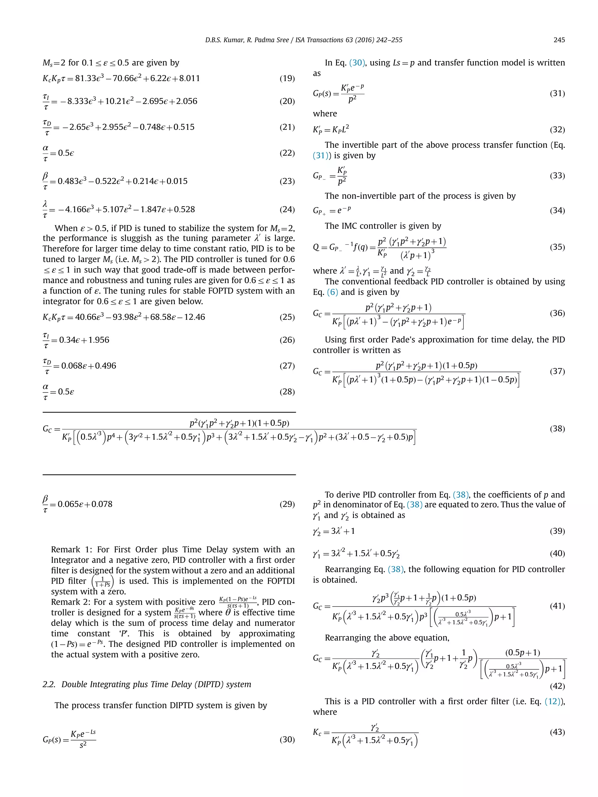 Tuning of IMC-based PID controllers for integrating systems with time ...