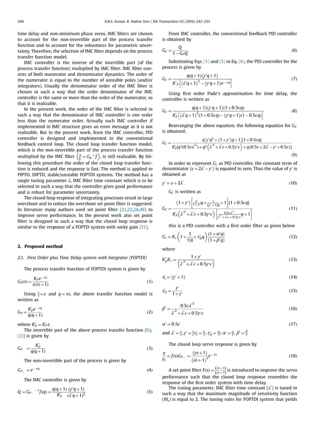 Tuning Of Imc Based Pid Controllers For Integrating Systems With Time