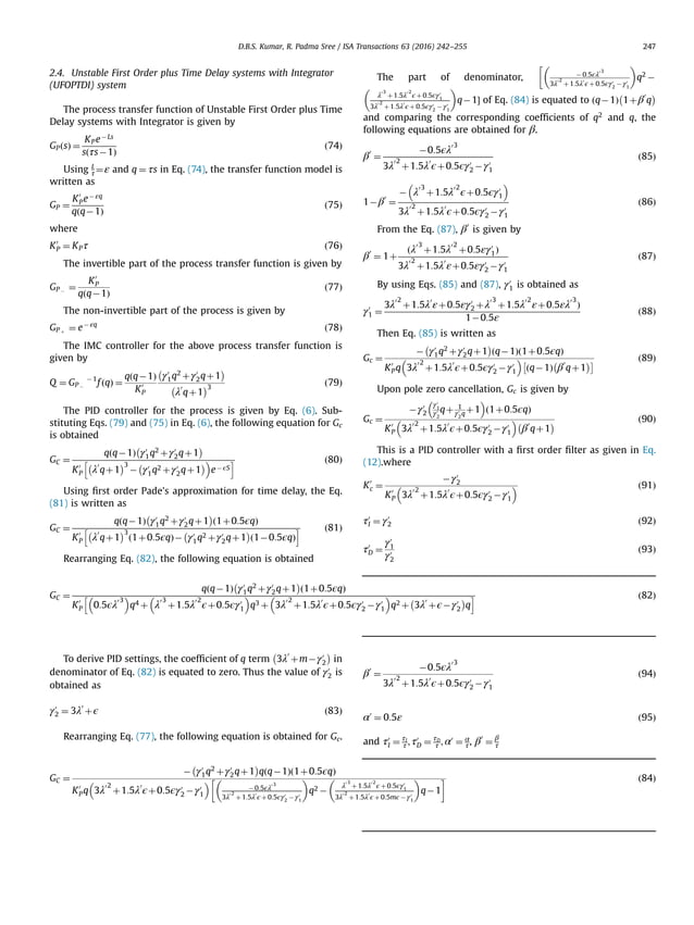 Tuning Of Imc Based Pid Controllers For Integrating Systems With Time Delay Pdf