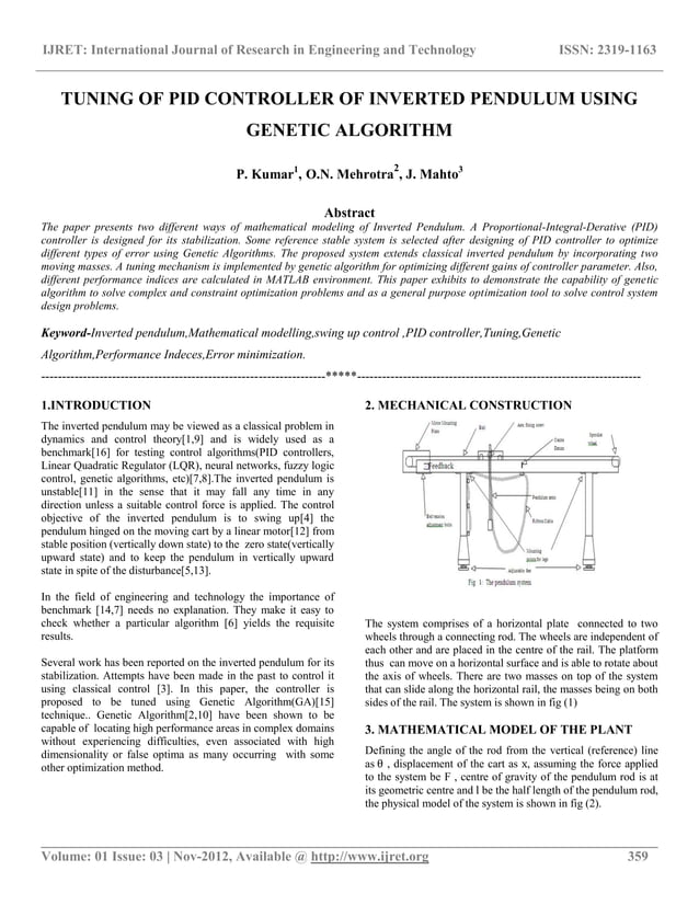 Tuning of pid controller of inverted pendulum using genetic algorithm | PDF