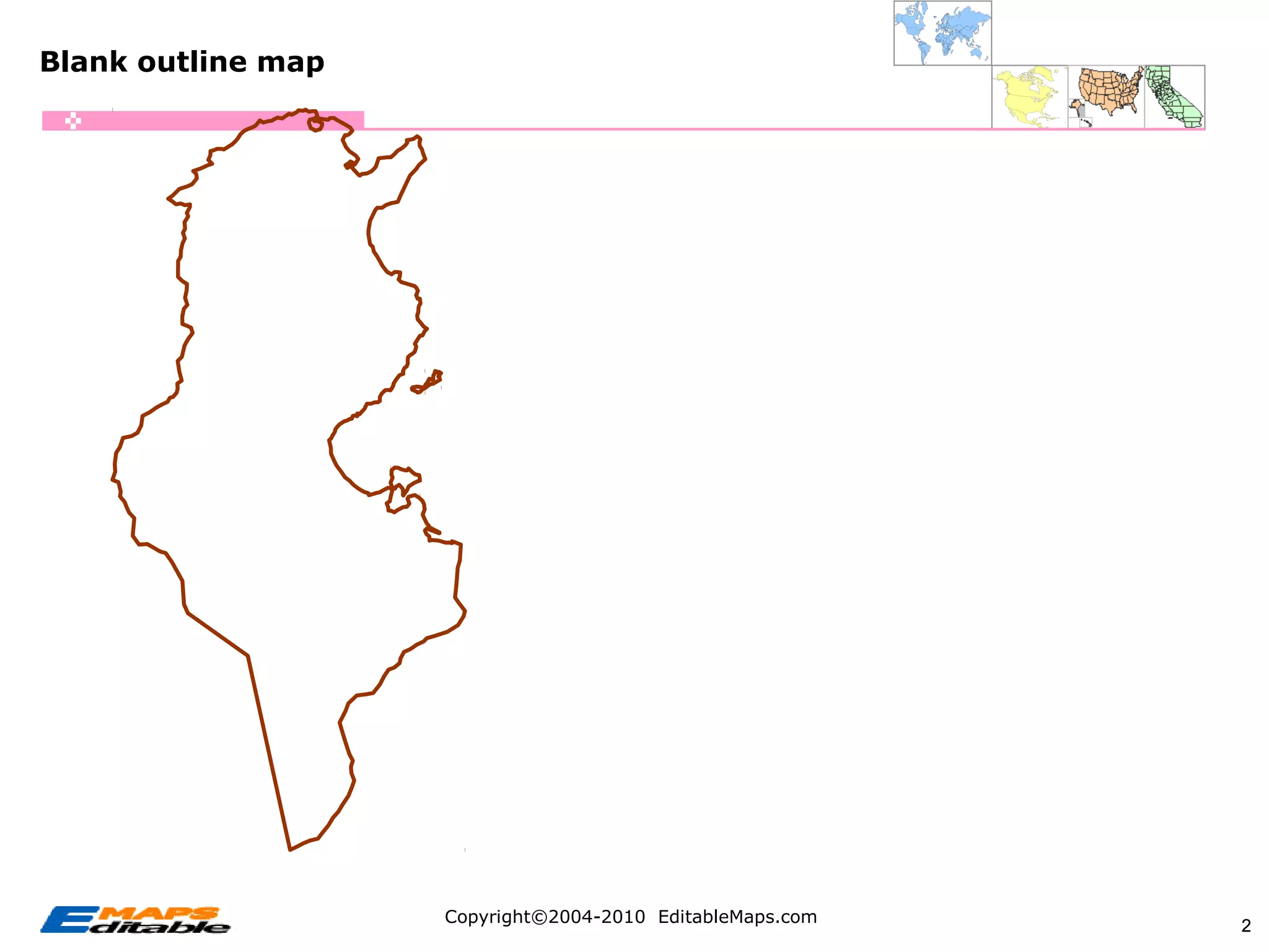 Tunisia map, Tunisia outline map, Tunisia editable map, Tunisia ...