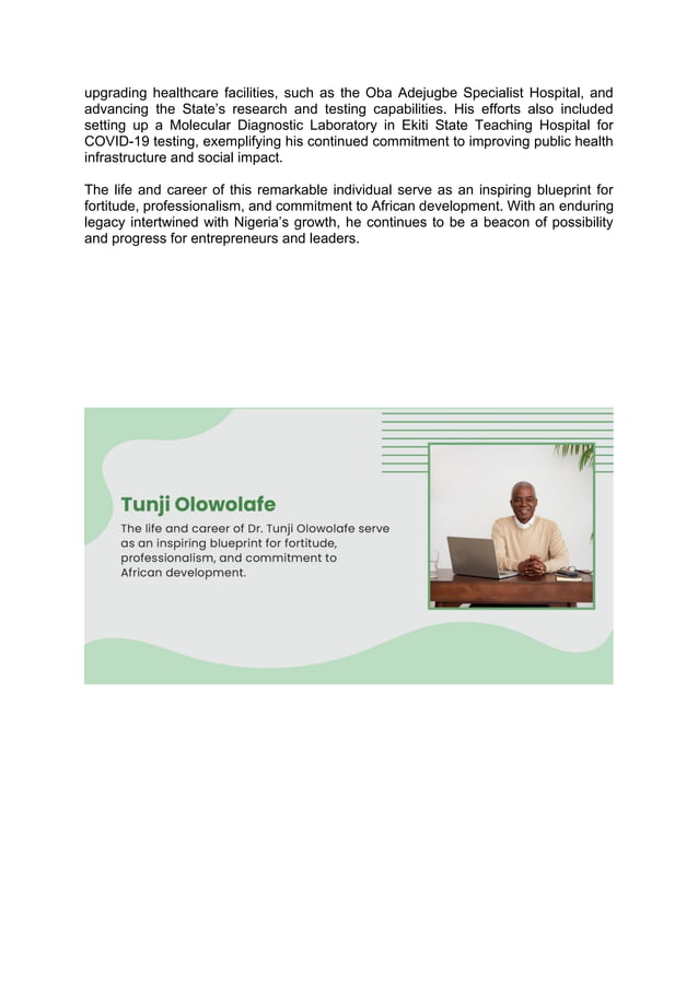 Tunji Olowolafe Individual Bio & Portfolio | PDF | Healthcare Industry | Industries