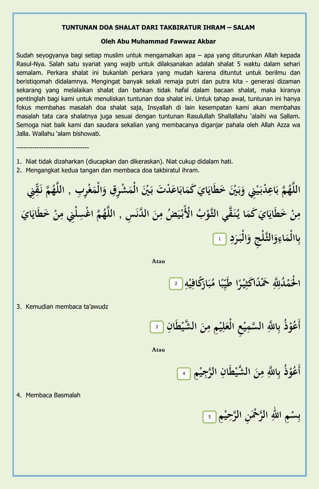 Tuntunan doa shalat dari takbiratur ihram salam | PDF