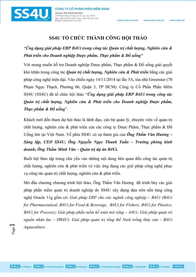 SS4U TO CHUC THANH CONG HOI THAO QUAN TRI CHAT LUONG, NGHIEN CUU & PHAT ...