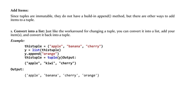 Tuple in python | PPTX | Programming Languages | Computing