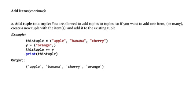 Tuple in python | PPTX | Programming Languages | Computing