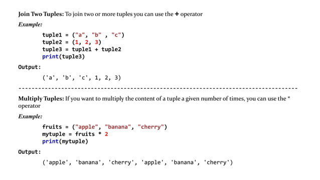 Tuple in python | PPTX | Programming Languages | Computing