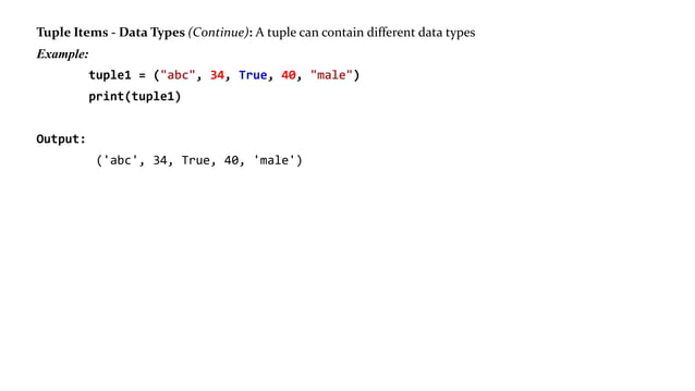 Tuple in python | PPTX | Programming Languages | Computing