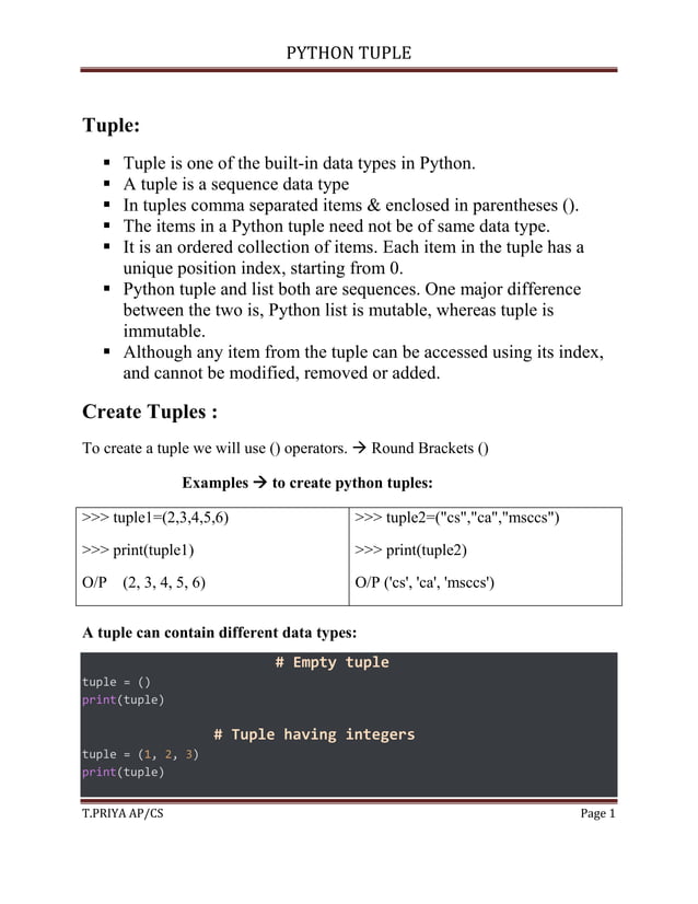 Python Tuple.pdf | Programming Languages | Computing