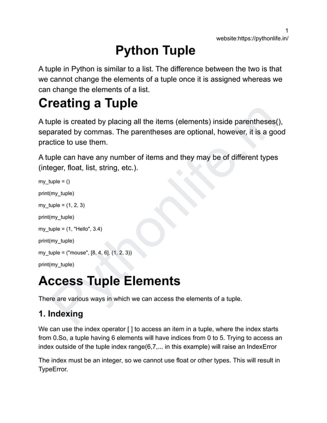 Tuple in Python class documnet pritened. | PDF