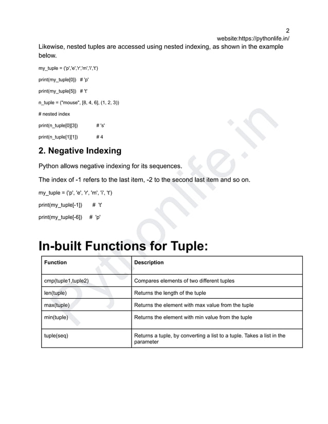 Tuple In Python Class Documnet Pritened Pdf