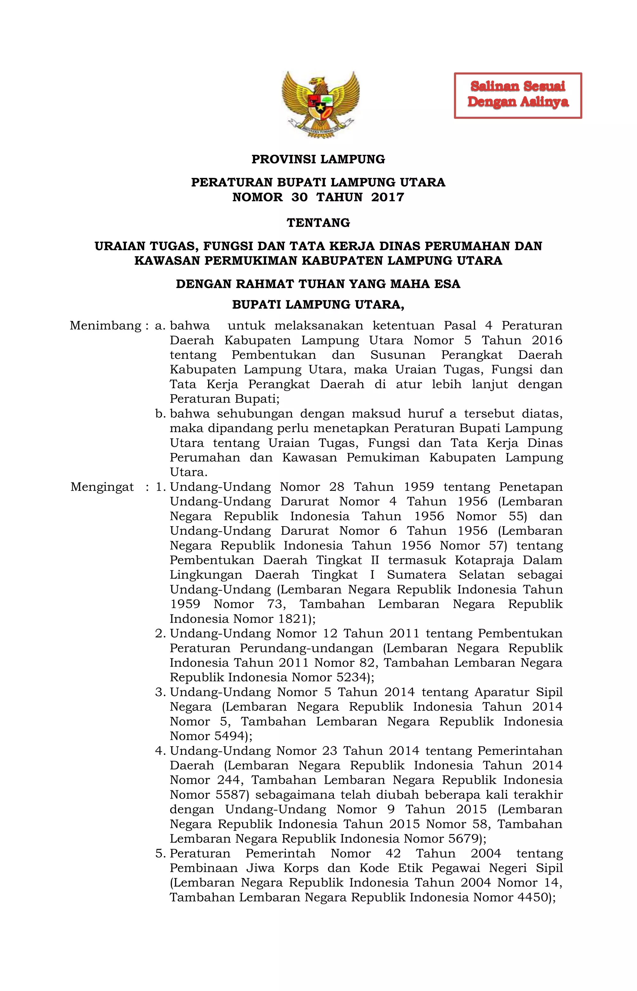 Tupoksi dinas perumahan dan kawasan pemukiman | PDF