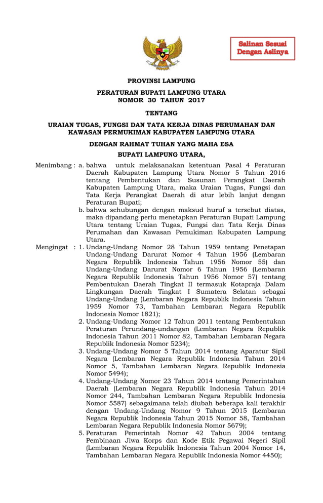 Tupoksi dinas perumahan dan kawasan pemukiman | PDF