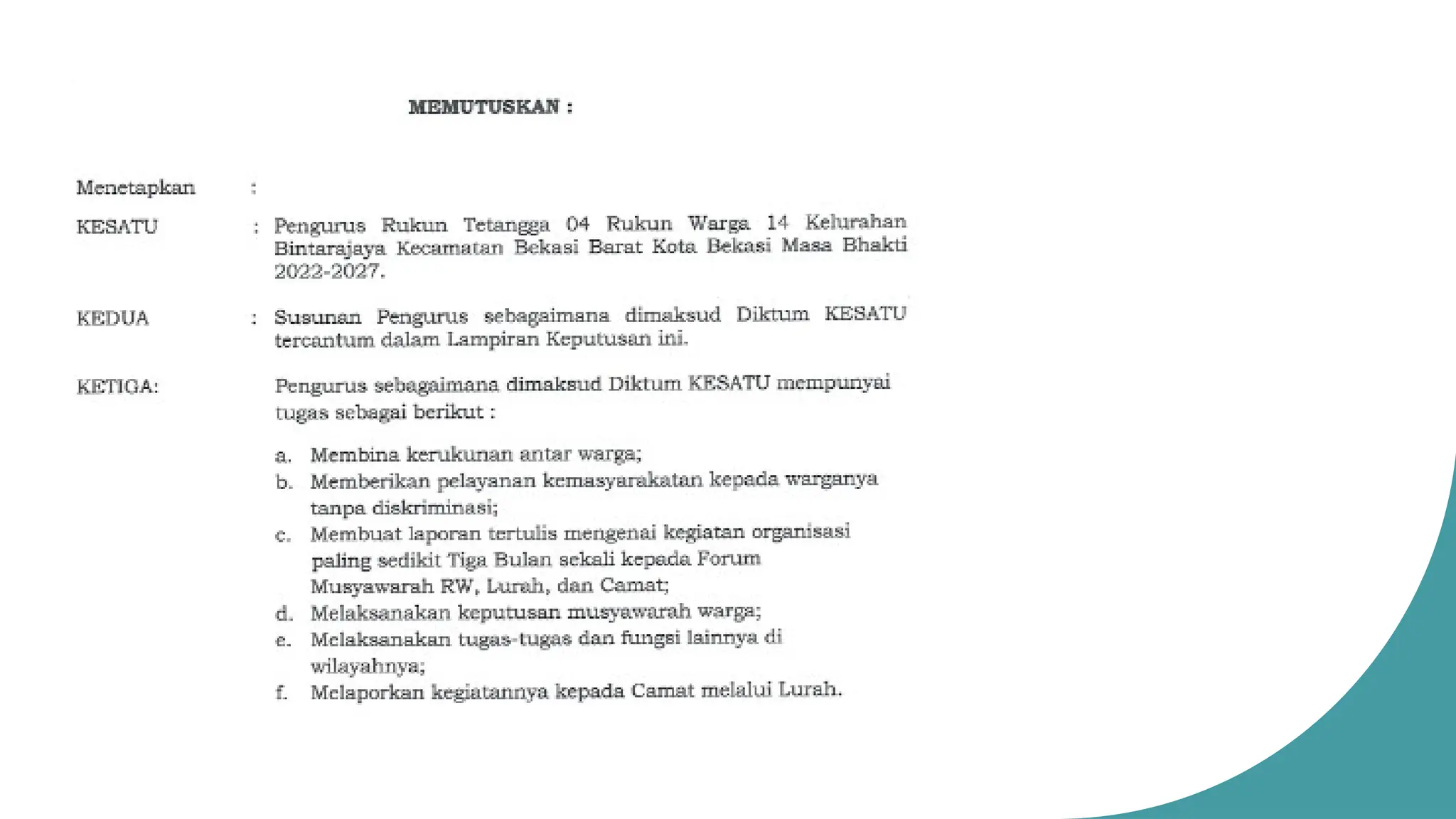 Tupoksi Rukun Tetangga RT.04, RW 04 Perumahan Bintara Alam Permai, | PPT