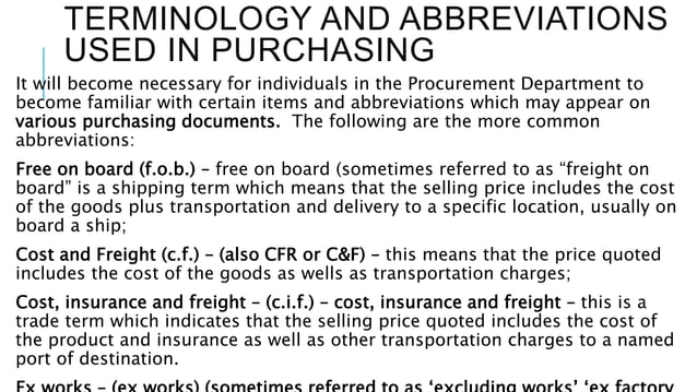 Terminology and abbreviations used in purchasing documents | PPT