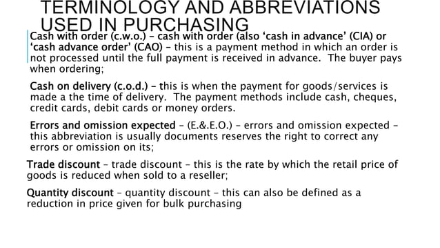 Terminology and abbreviations used in purchasing documents | PPT