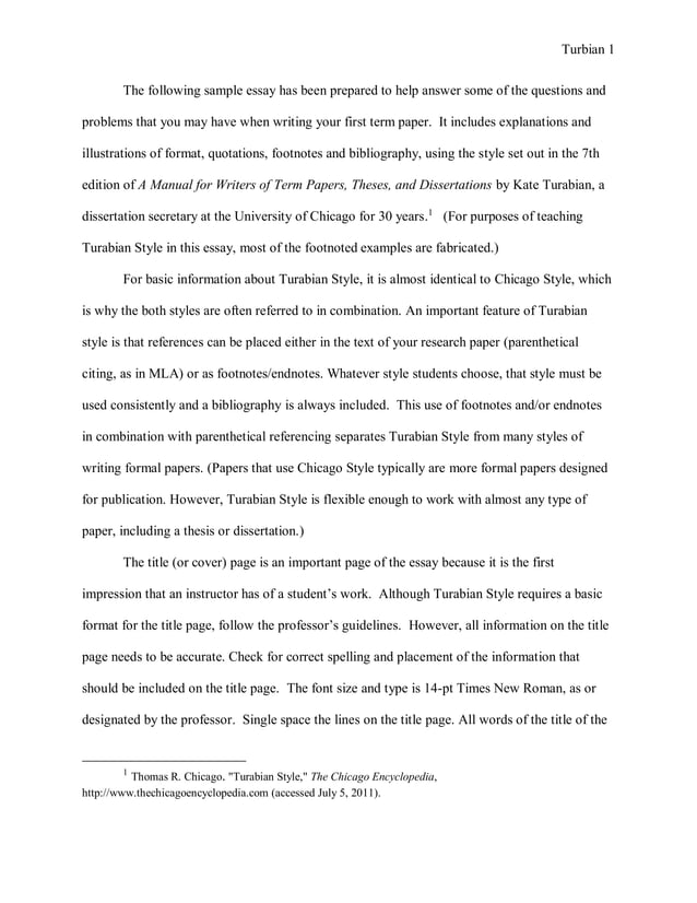 Turabian Example Paper with Footnotes Sample Paper - Austin Peay State ...
