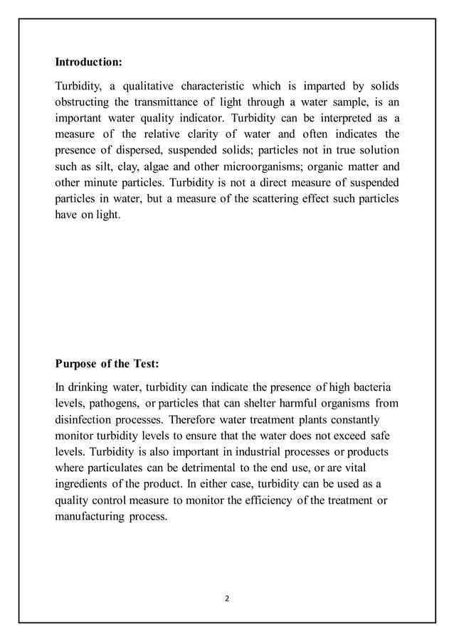 Turbidity | DOCX | Chemistry | Science