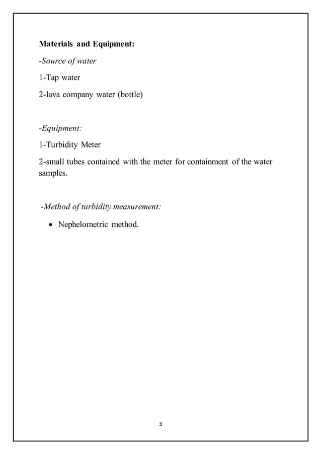 Turbidity | DOCX | Chemistry | Science