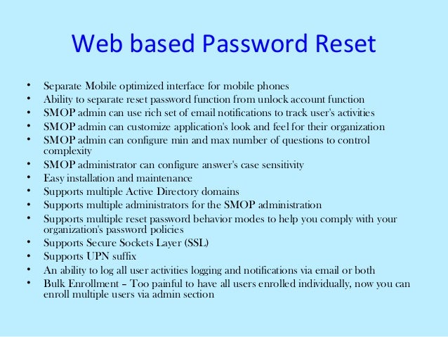 Self Manage Web Based Automate Password Reset