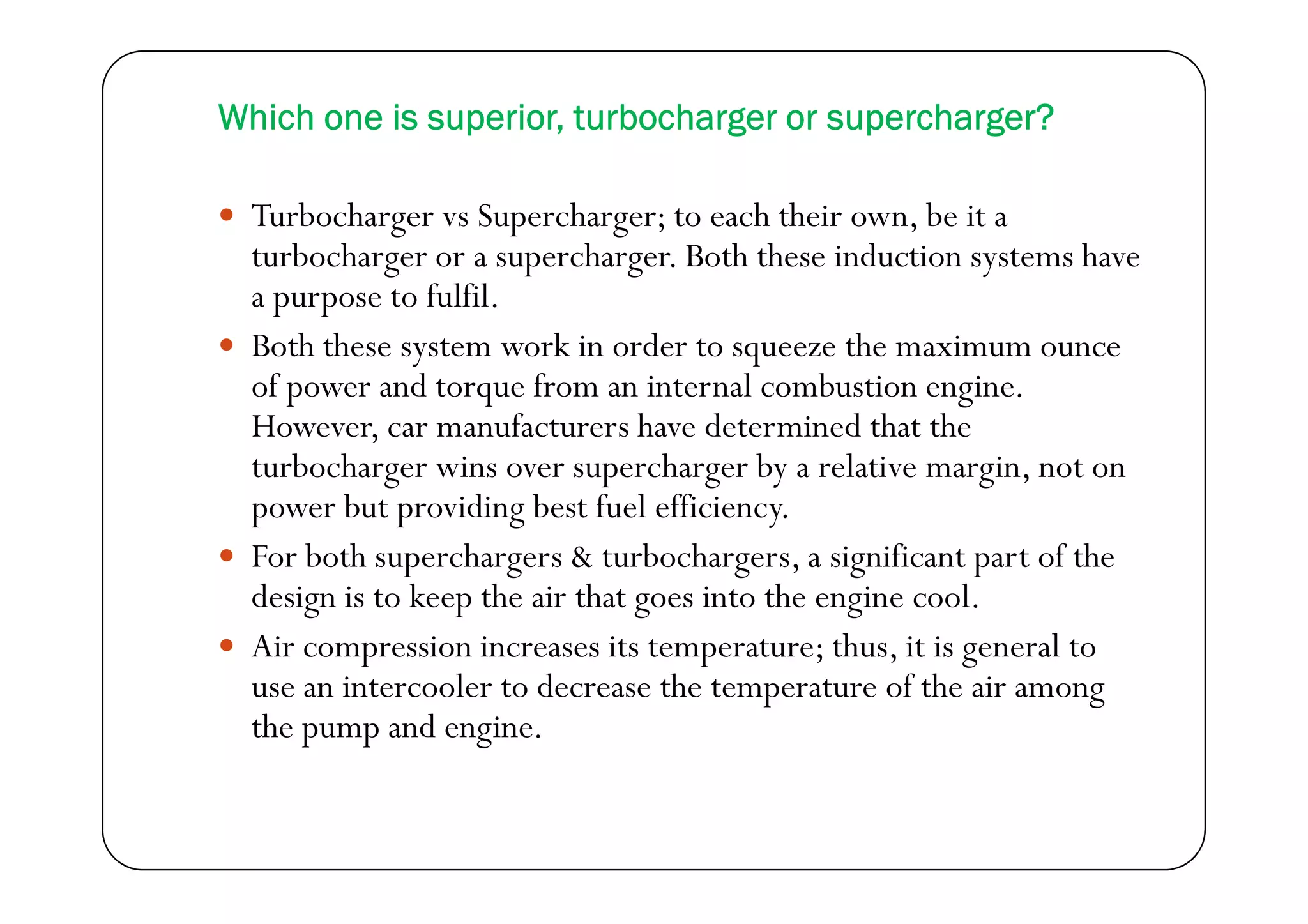 Difference between Turbocharger vs supercharger | PDF