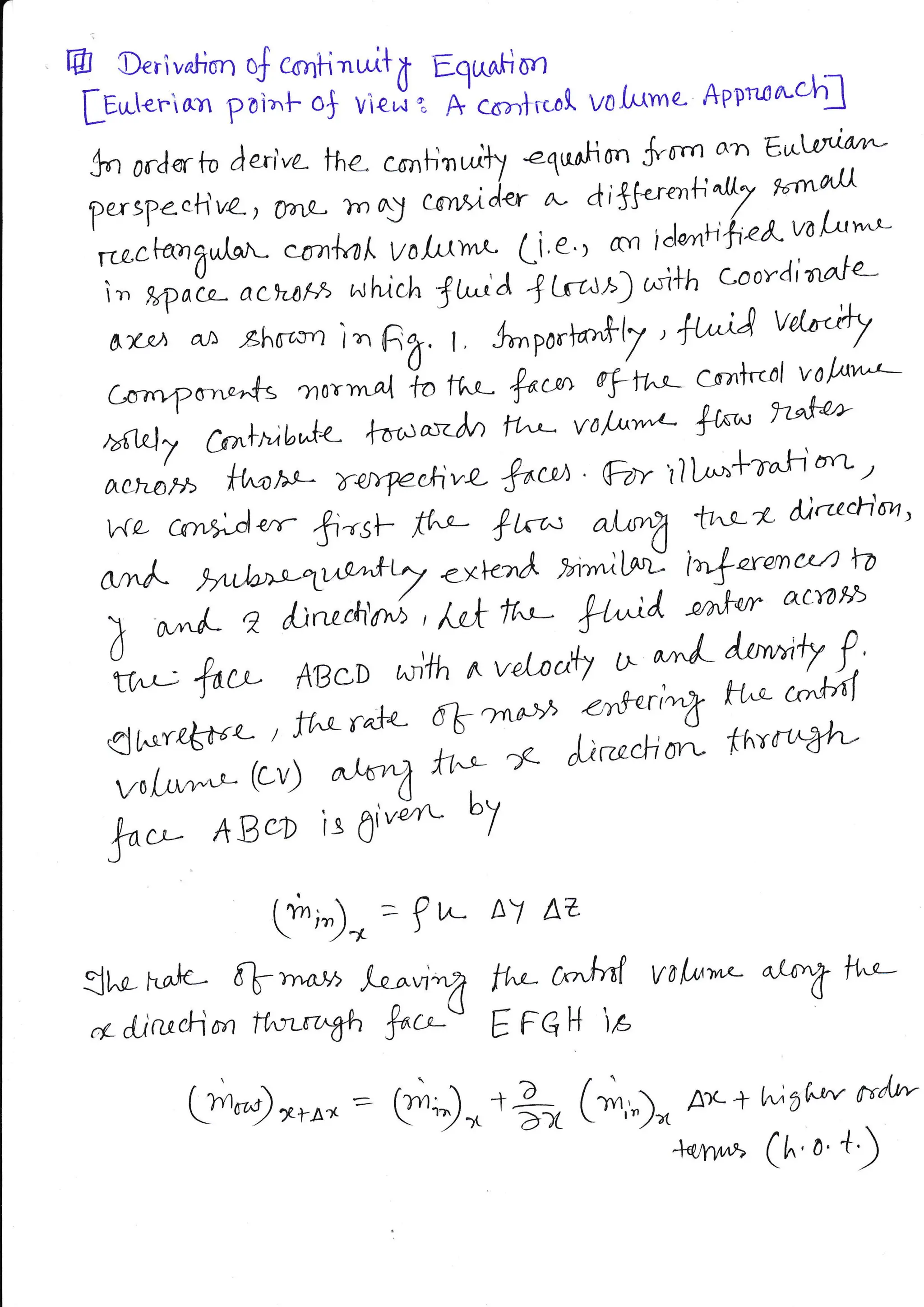 Derivation Of Continuity Equation And Reynolds Transport Theorum Pdf