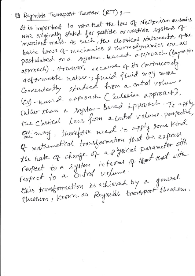 Derivation of Continuity Equation and Reynolds Transport Theorum | PDF