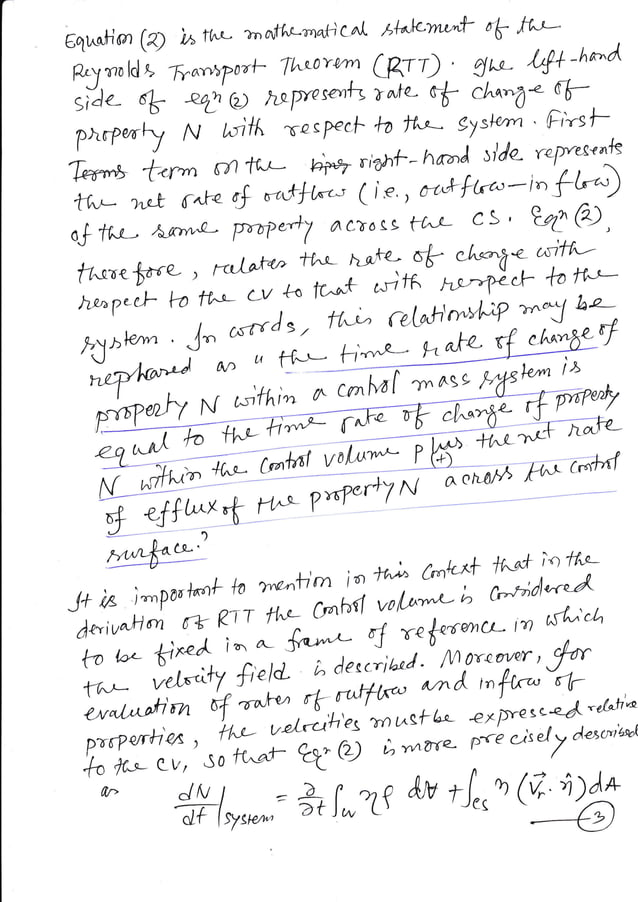 Derivation Of Continuity Equation And Reynolds Transport Theorum Pdf