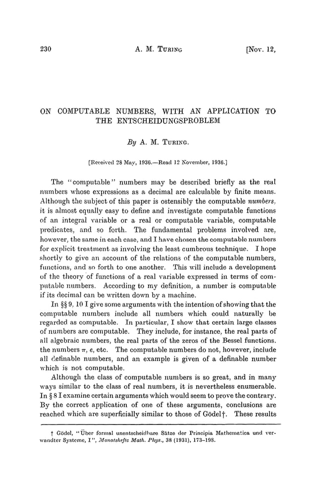 Alan Turing - On Computable Numbers, with an Application to the ...