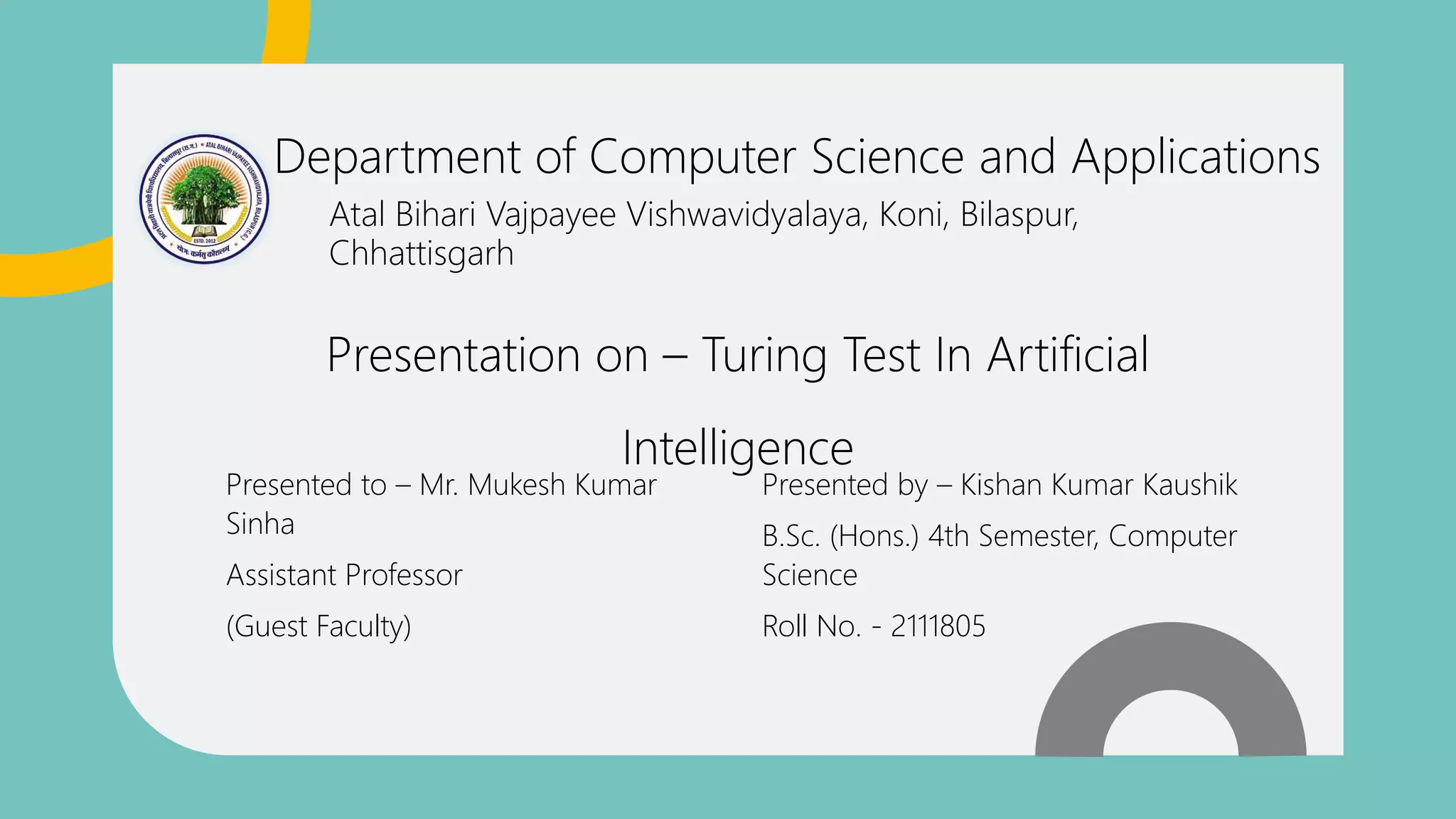 Turing Test In Artificial Intelligence | PPTX
