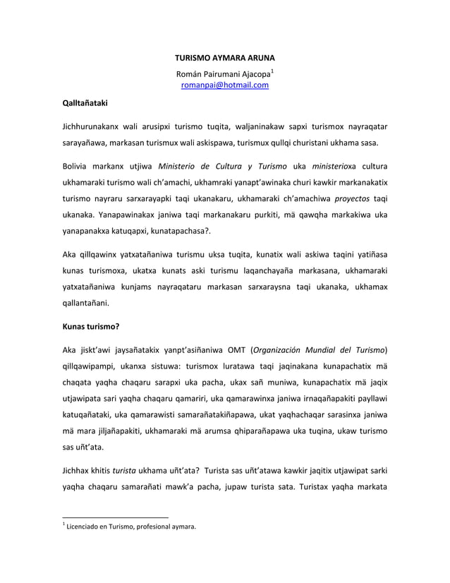 Turismo aymara aruna | PDF