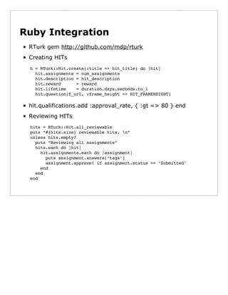 Ruby, Turkee and Mechanical Turk | PDF