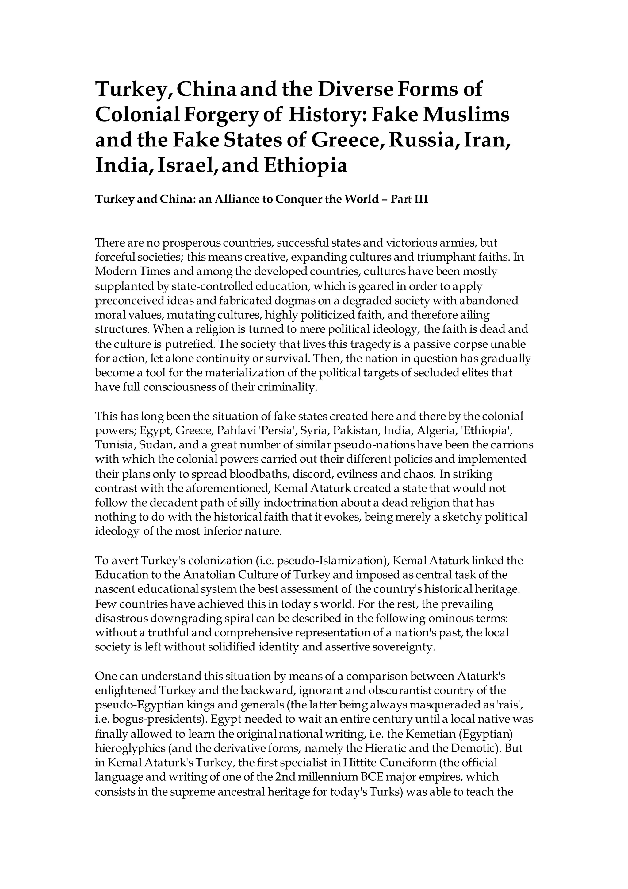 Turkey, China and the Diverse Forms of Colonial Forgery of History ...