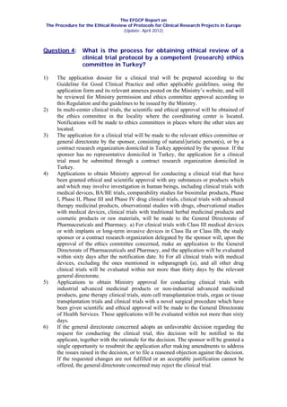 The EFGCP Report For Clinical Research Projects in Turkey | PDF