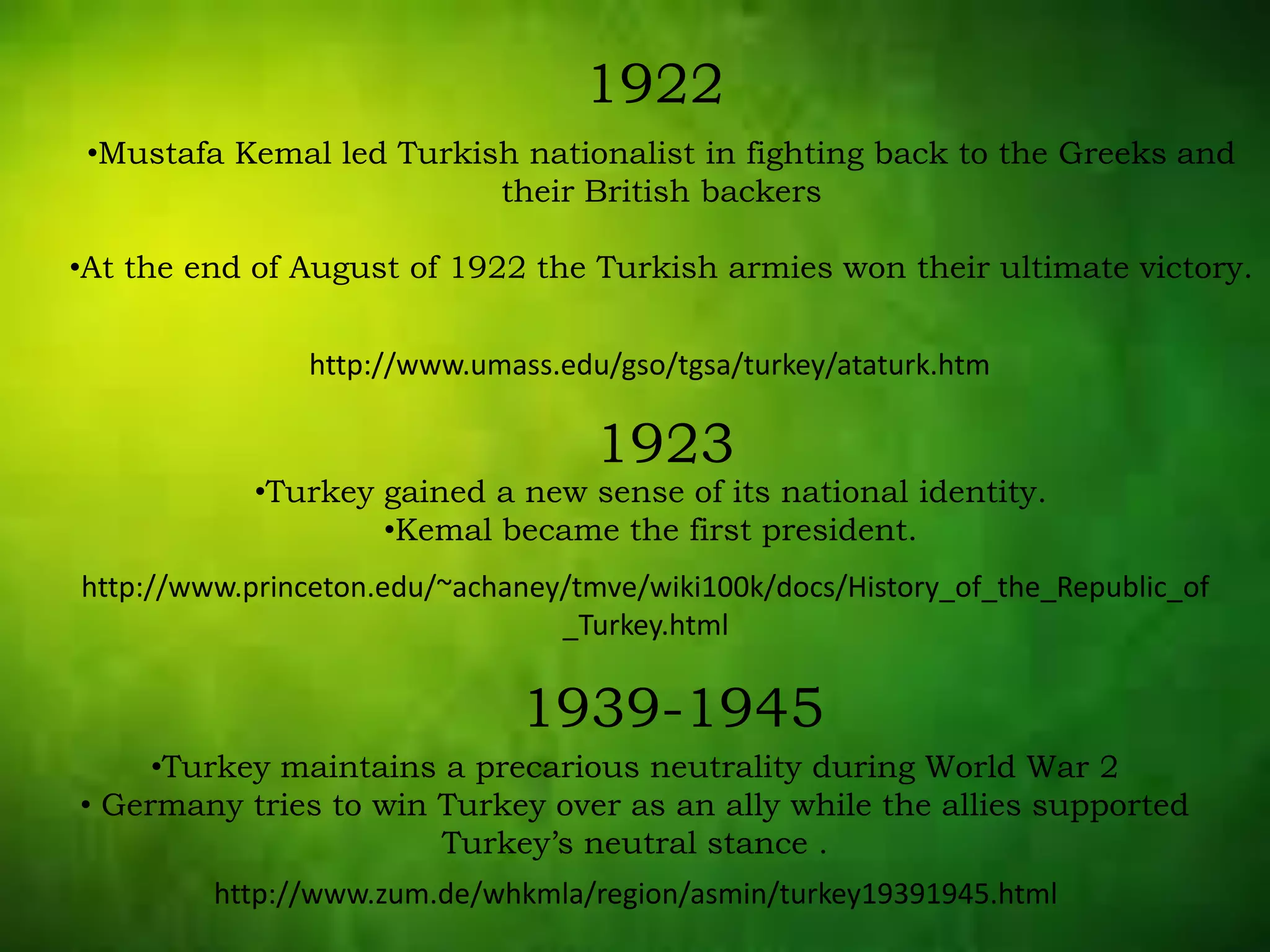 Turkey slide five 1922 1923 1939 1945 | PPT